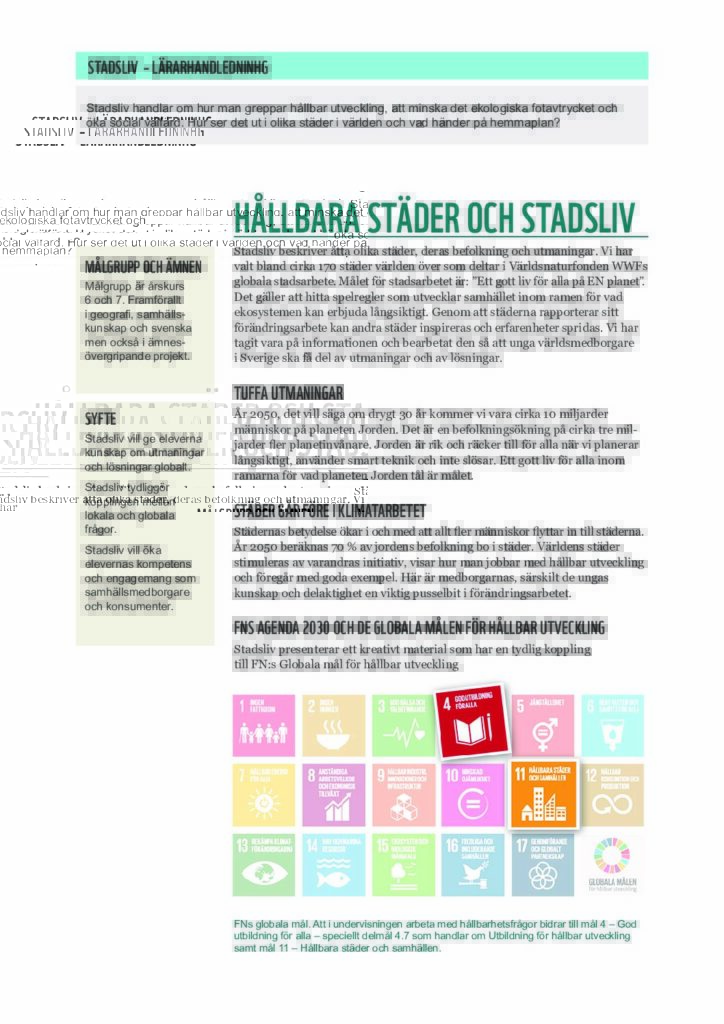 Stadsliv - Lärarhandledning - Världsnaturfonden WWF